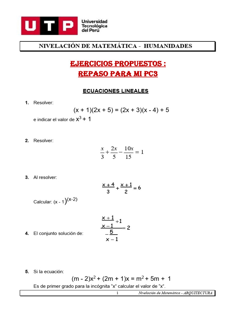 S14.s2-TAREA-EJERCICIOS PROPUESTOS PARA PC3-1 | PDF | Ecuaciones | Función (Matemáticas)