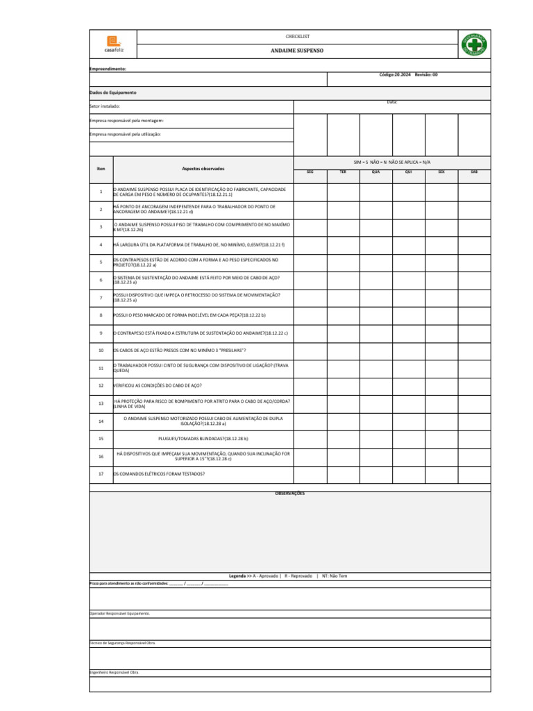 Check List Andaime Suspenso | PDF