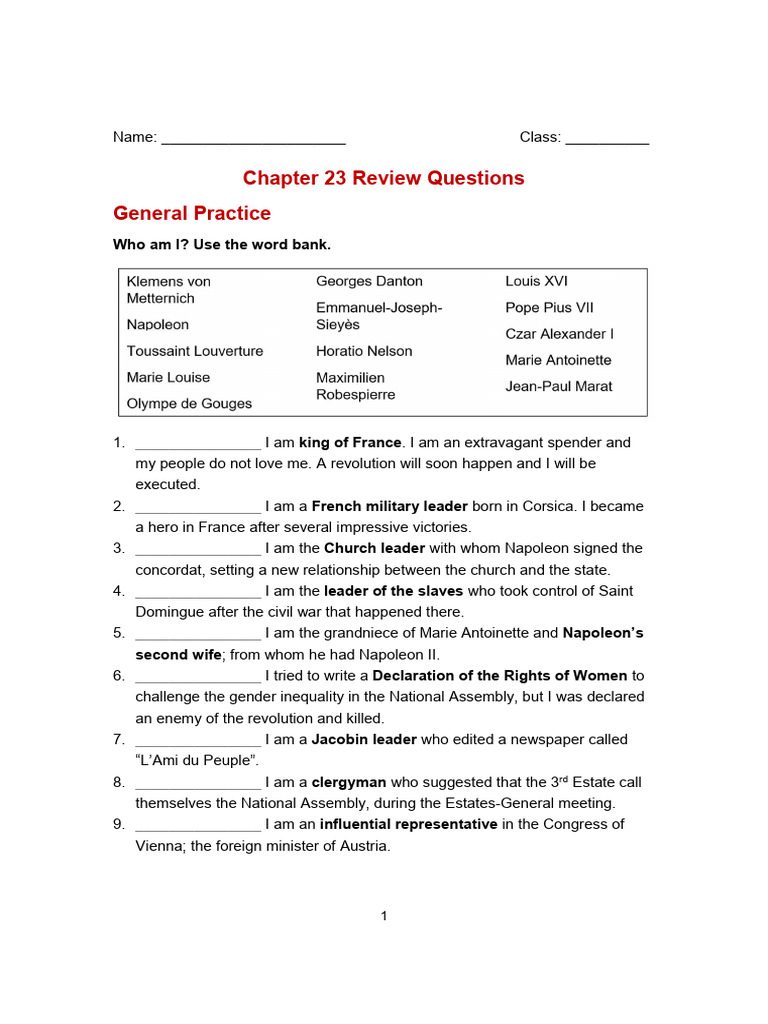 Chapter 23 - Practice Questions | PDF | Napoleon | Reign Of Terror