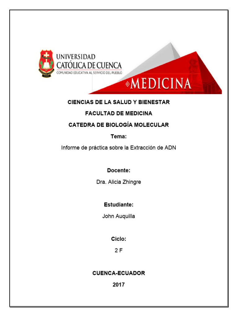 Informe de practica sobre extraccion del adn | PDF | Biología Celular) | Adn