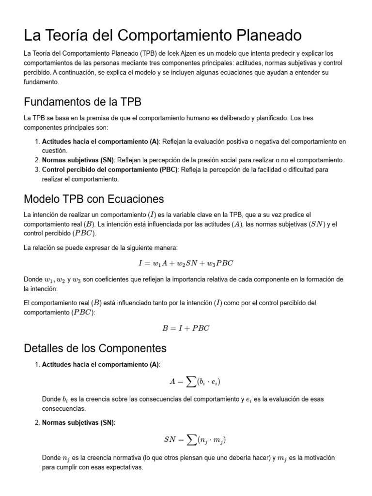 Teoría del Comportamiento Planeado (TPB) | PDF | Comportamiento | Utilidad