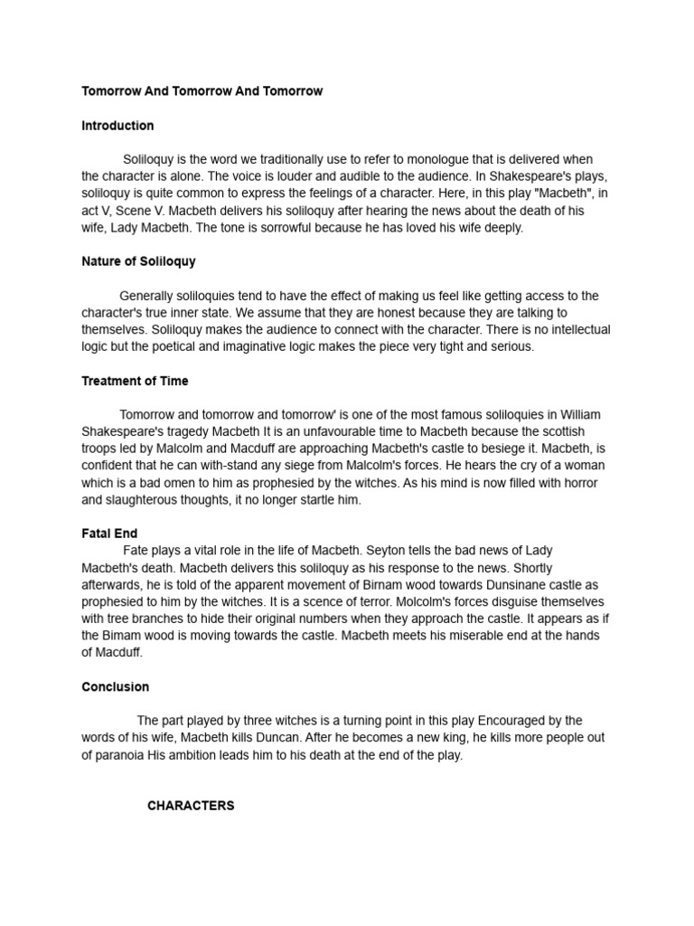 Macbeth's Tomorrow Soliloquy Analysis | PDF | Macbeth | Shakespearean ...