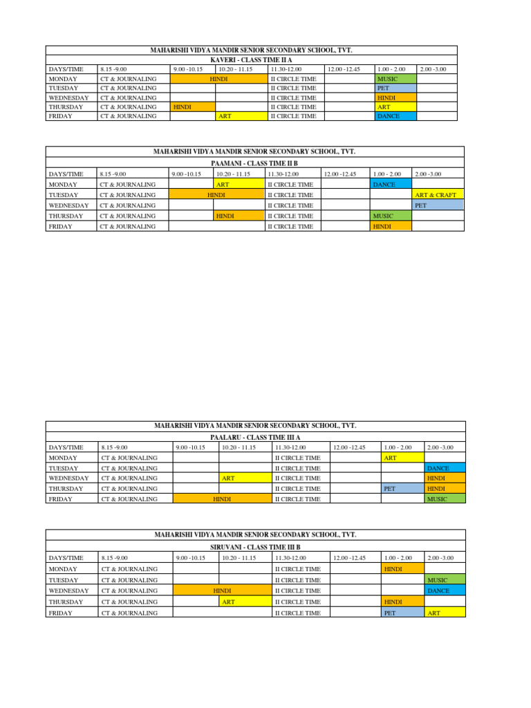 Elementary Timetable 2024 - 25 | PDF