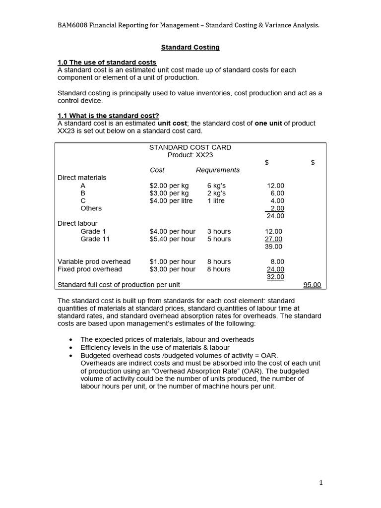 Lecture 2. Standard Costing Variance Analysis | PDF | Labour Economics ...