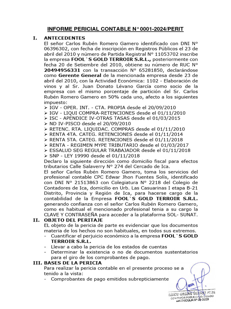INFORME PERICIAL CONTABLE N° | PDF | Contador | Impuestos