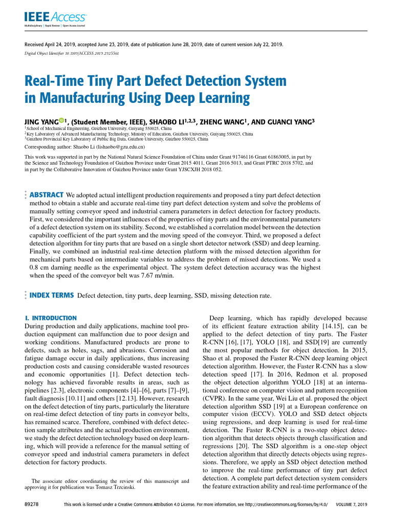 Real-Time Tiny Part Defect Detection System in Manufacturing Using Deep Learning | PDF | Deep ...
