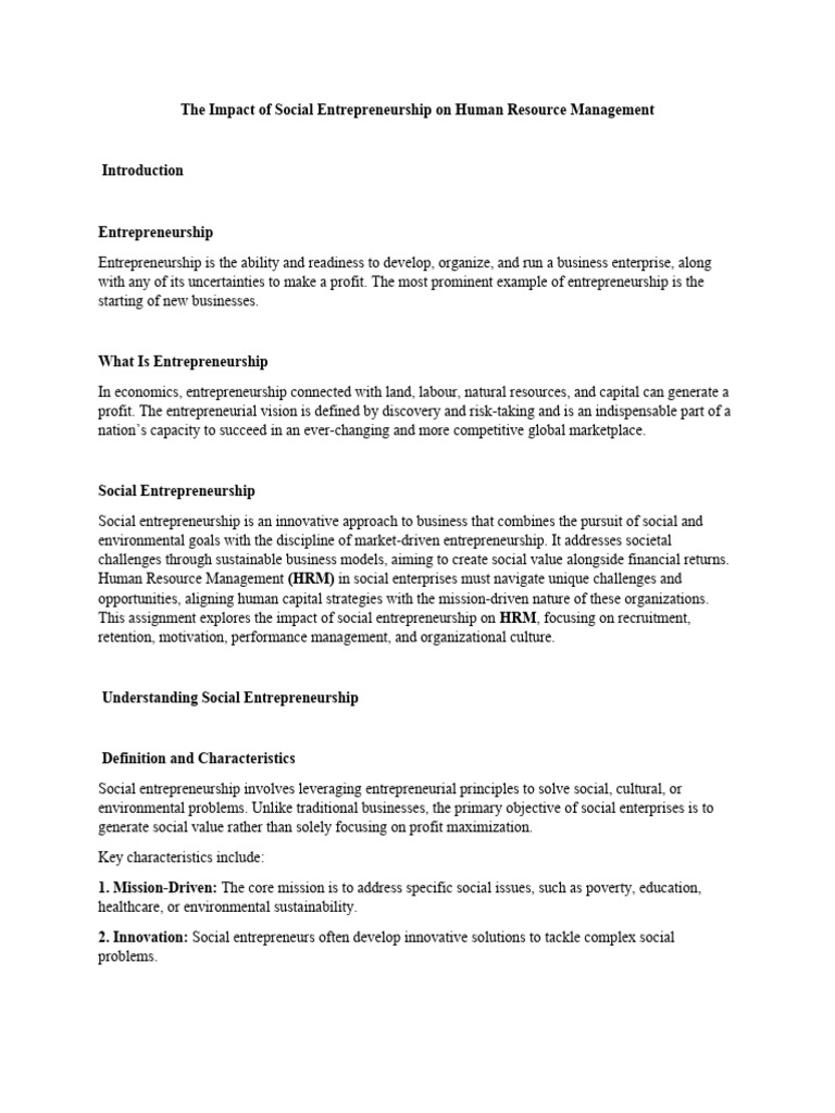 Social Entrepreneurship's HRM Impact | PDF | Entrepreneurship | Social ...