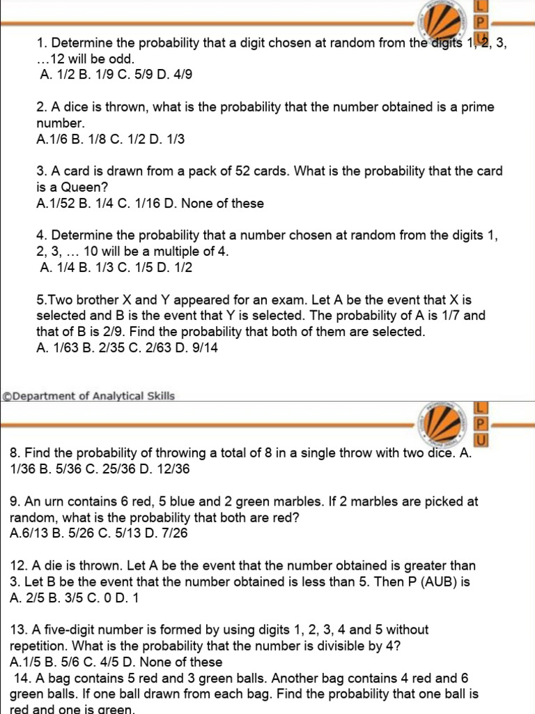 6 Probability (1) | PDF | Odds | Probability