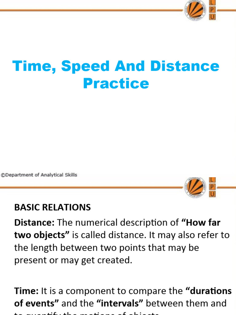 Time, Speed, and Distance Explained | PDF | Speed | Distance
