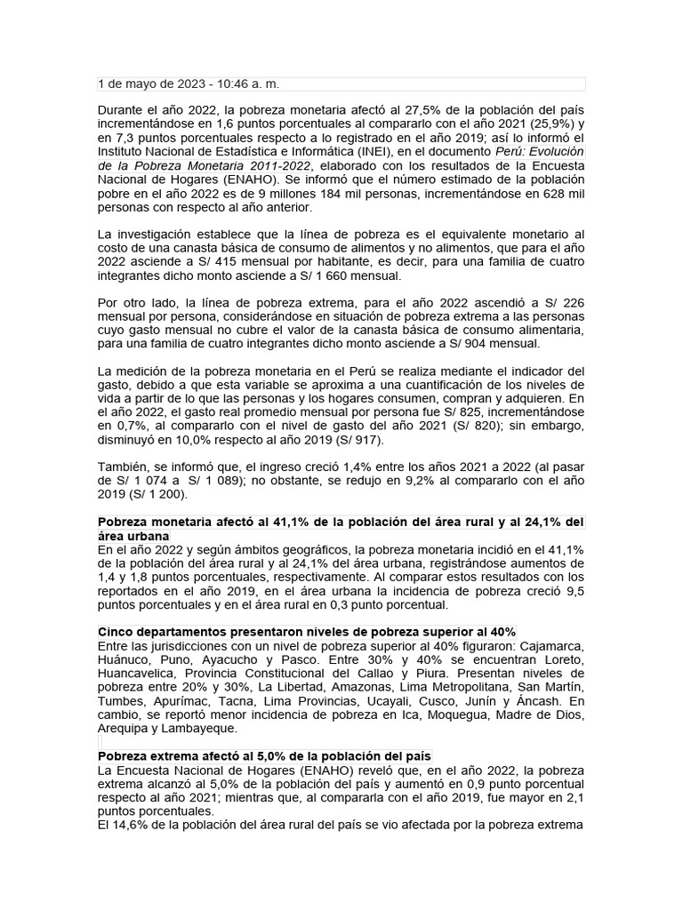 La Pobreza | PDF | Pobreza | Pobreza e indigencia