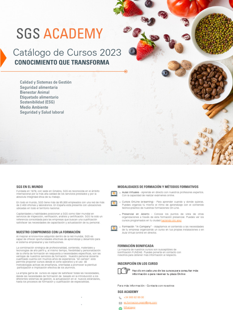 Catlogo Form Food 2023 Sgs Academy | PDF | Análisis de Riesgo y Puntos Críticos de Control ...