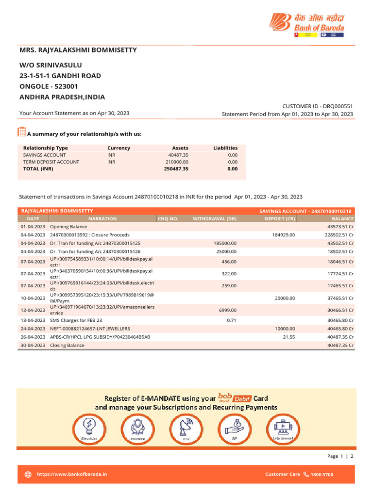 Bob 2023 2024 | PDF | Cheque | Deposit Account