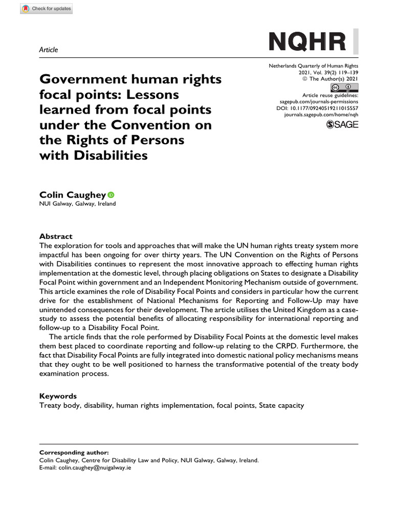 Caughey 2021 Government Human Rights Focal Points Lessons Learned From ...