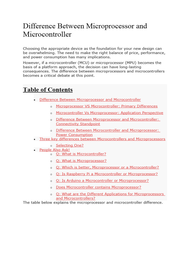 Micro Controller Vs Microprocessor | PDF | Microcontroller | Central ... Micro Controller Vs Microprocessor | PDF | Microcontroller | Central ...