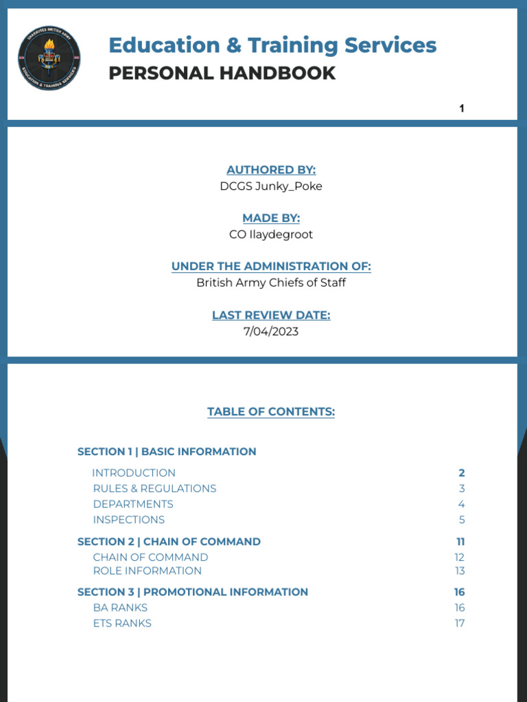 British Army ETS Handbook Overview | PDF | Executive Officer | Drill ...