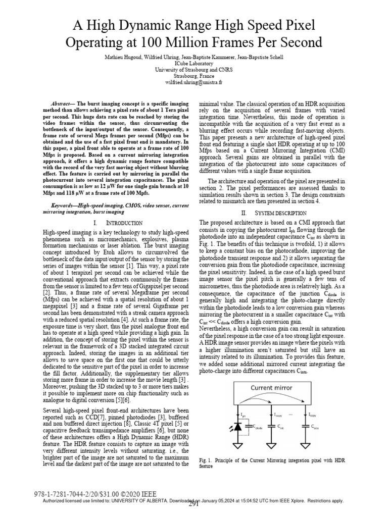 A High Dynamic Range High Speed Pixel Operating at 100 Million Frames ...