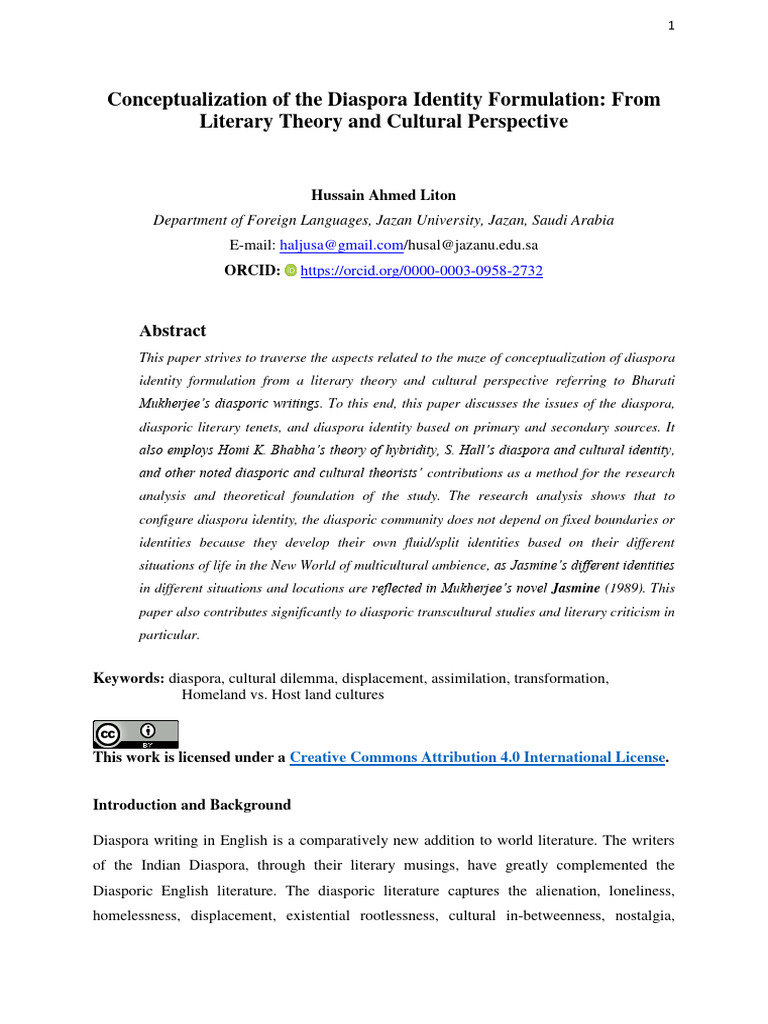 Diaspora Identity Formulation-Literary and Cultural Perspective | PDF ...