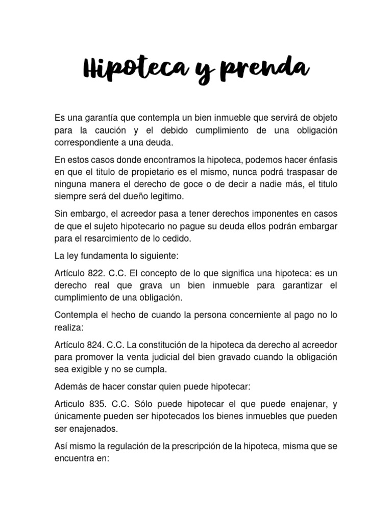 Hipoteca y Prenda | PDF | Ley de hipotecas | Ley común