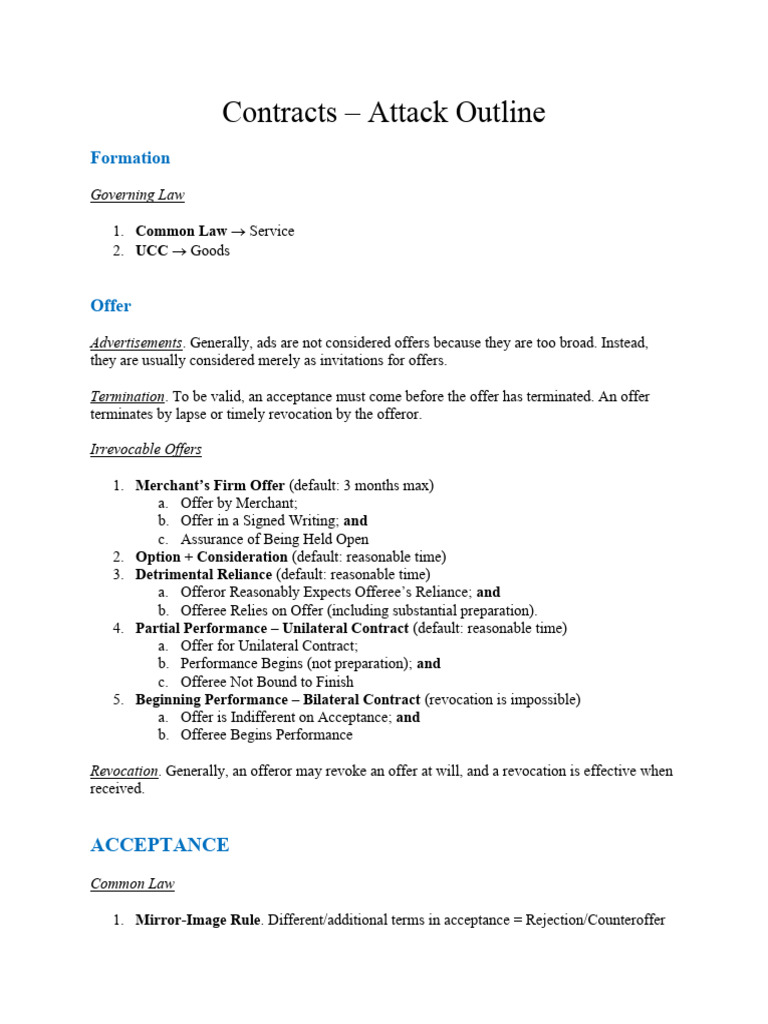 Contract Attack Outline | PDF | Offer And Acceptance | Damages