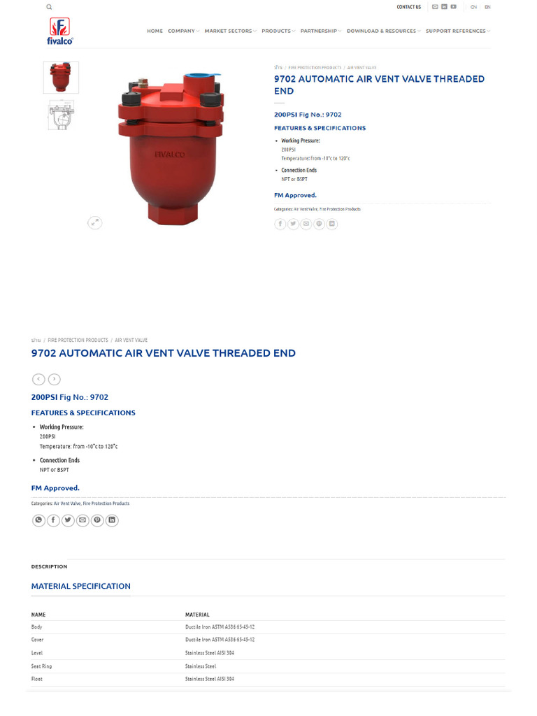 9702 Automatic Air Vent Valve Threaded End - Fivalco Group - Leading ...