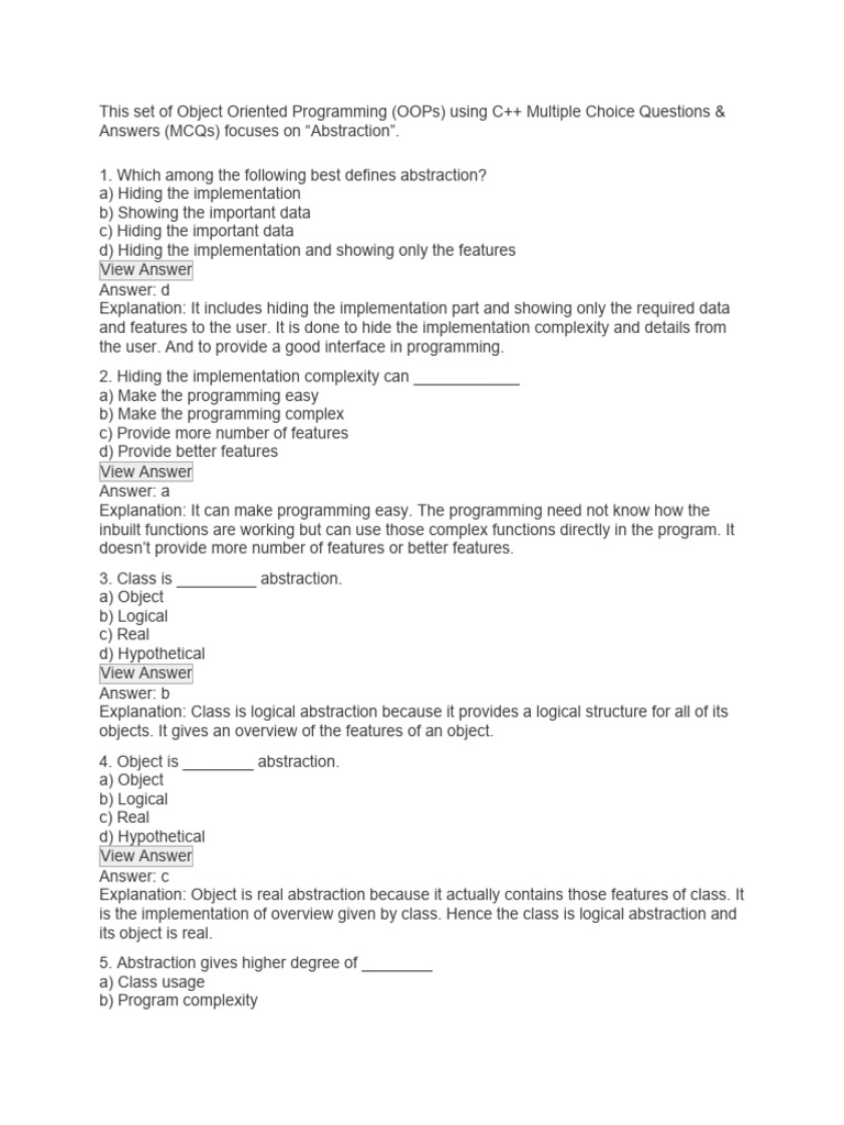 This Set Of Object Oriented Programming Abstraction Pdf Abstraction Computer Science