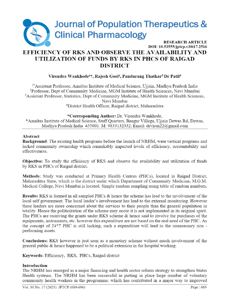 View of EFFICIENCY OF RKS AND OBSERVE THE AVAILABILITY AND UTILIZATION ...