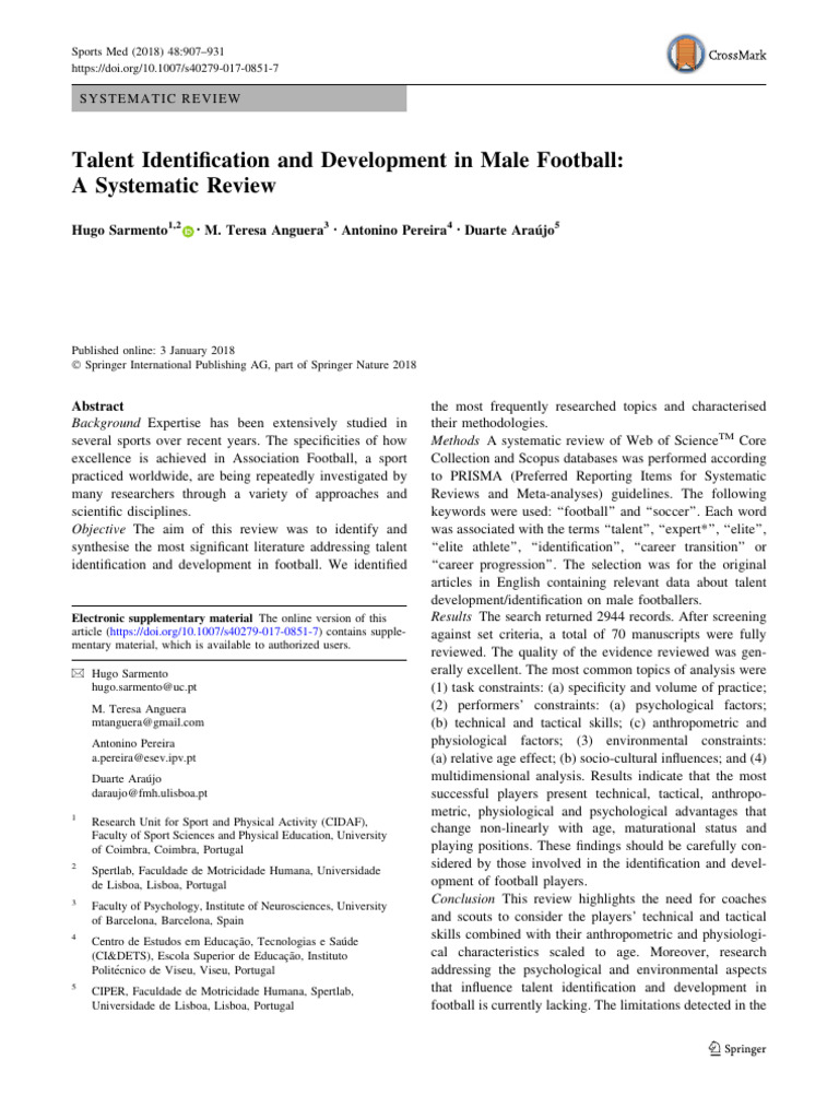 Talent ID and Development in Male Football | PDF | Systematic Review ...