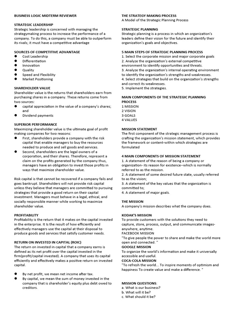 Business Logic Midterm Reviewer | PDF | Competitive Advantage ... Business Logic Midterm Reviewer | PDF | Competitive Advantage ...