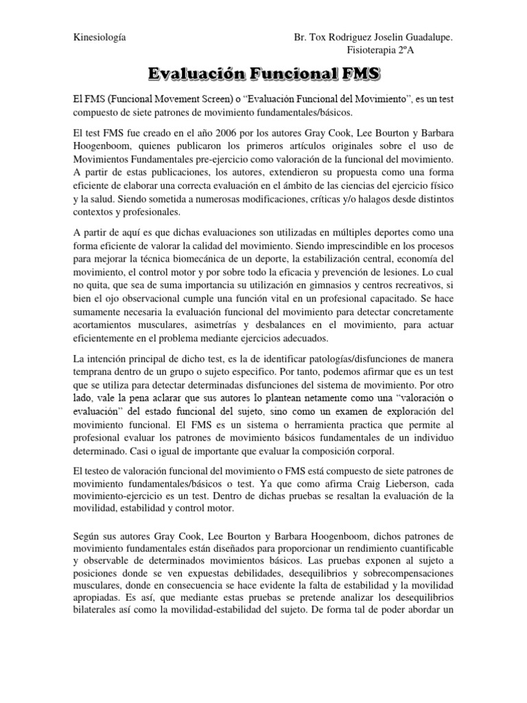 Evaluación Funcional FMS | PDF | Hombro | Evaluación