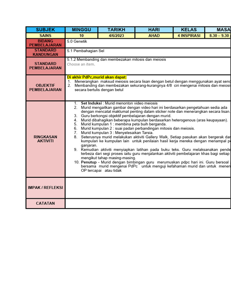 Contoh RPH Pedagogi Terbeza | PDF