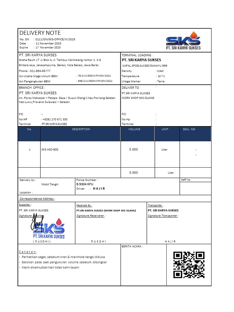 1.delivery Note | PDF