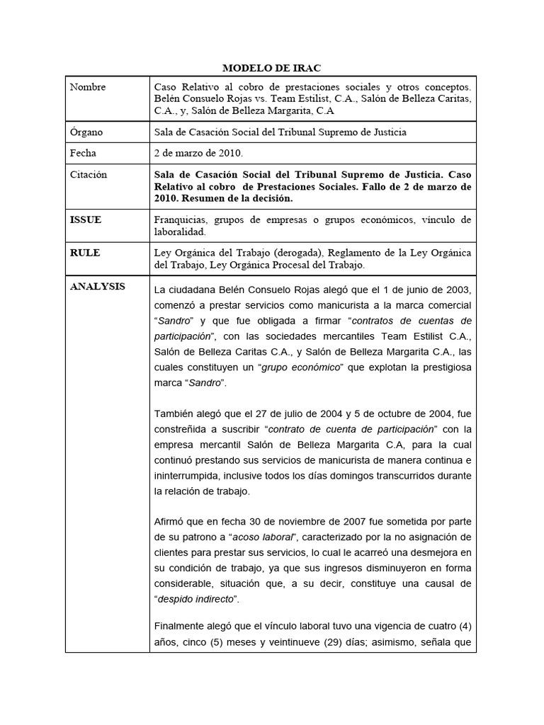 IRAC - Salón de Belleza | PDF | Franquiciamiento | Sociedad de ...