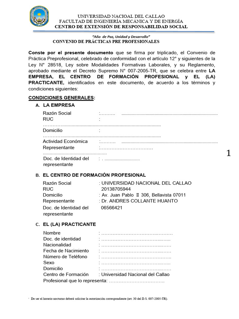 Formato de Convenio de Practicas Preprofesional-Fime | PDF | Seguro ...