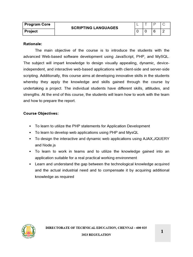 4sem 6 Project Scripting Languages - Project | PDF | Ajax (Programming) | Dynamic Web Page