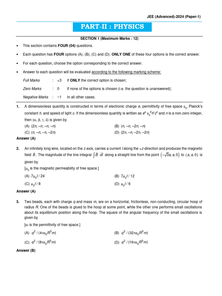 Jee Advanced 2024 Paper 1 | Download Free PDF | Force | Temperature