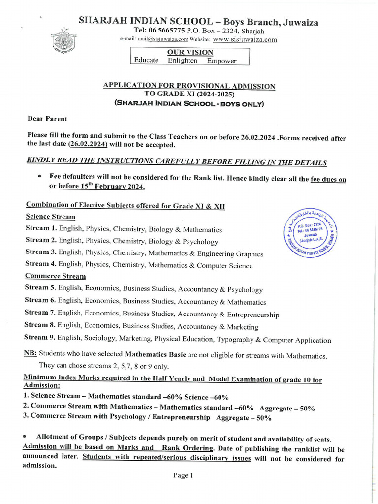 GRADE 11 APPLICATION FORM 2024-25 FOR SIS BOYS ONLY-1-2 | PDF