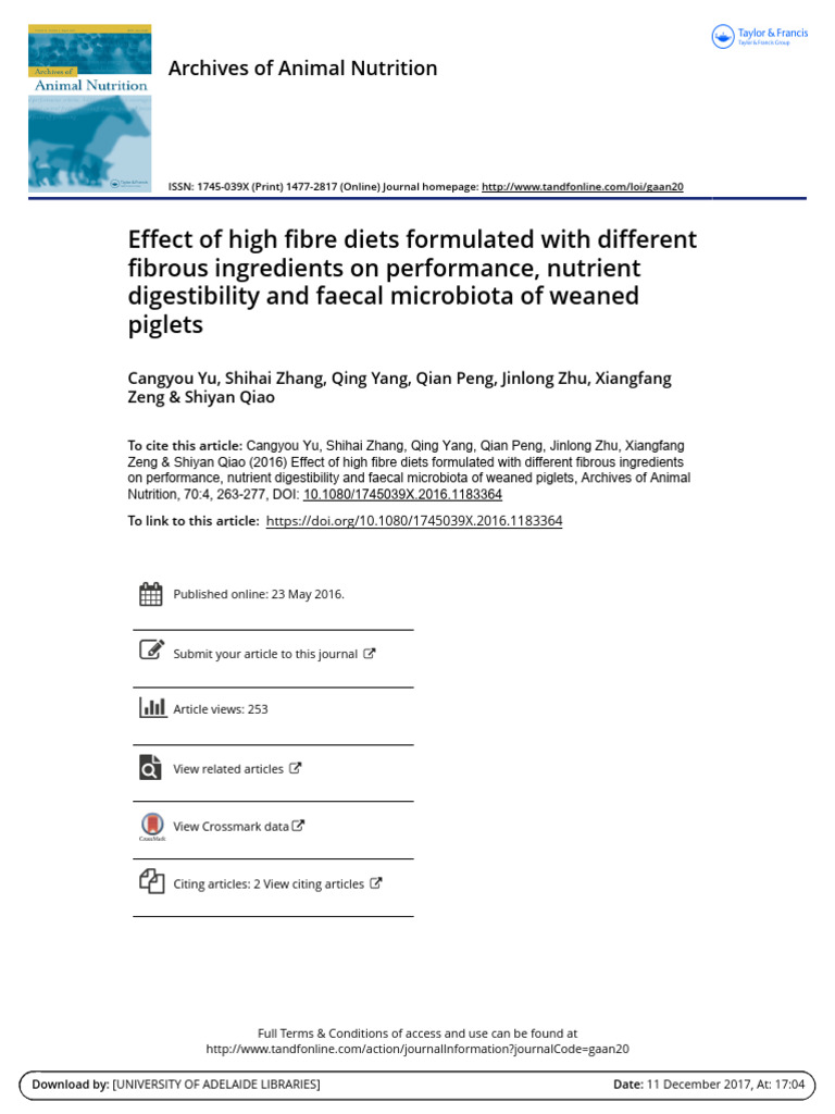 2016 Yu - Fibra en Lechones | PDF | Dietary Fiber | Diet & Nutrition