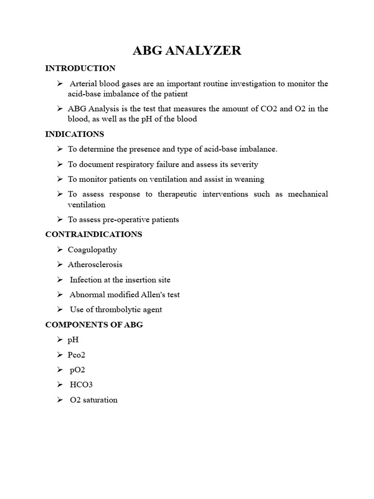 ABG ANALYZER Notes | PDF | Hand | Pulse