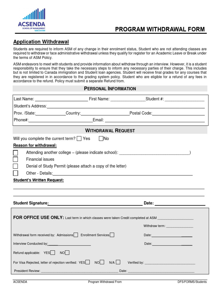Program Withdrawal Form 2021-Digital | PDF