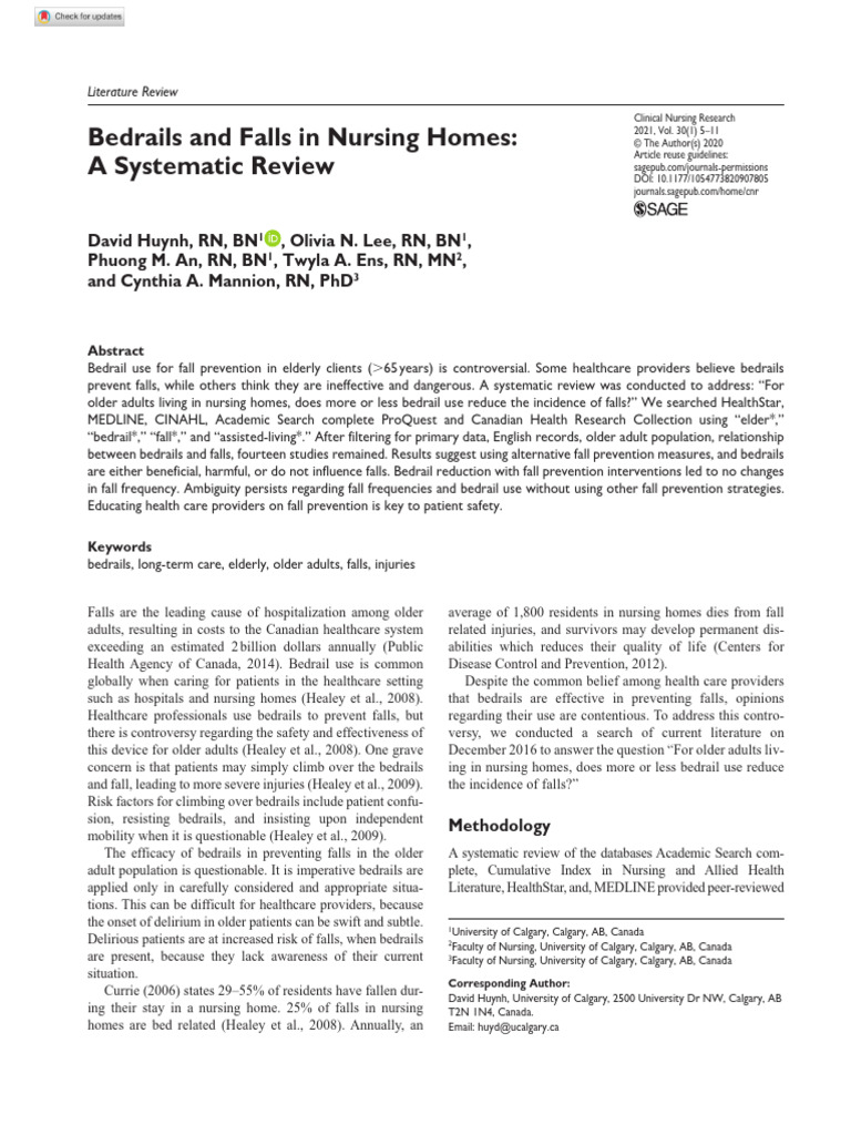 Huynh Et Al 2020 Bedrails and Falls in Nursing Homes A Systematic ... Huynh Et Al 2020 Bedrails and Falls in Nursing Homes A Systematic ...