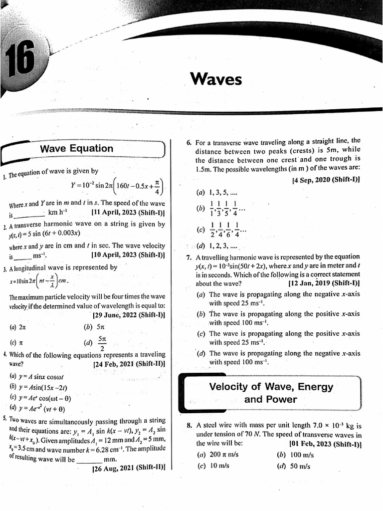 JEE Mains & Advance PYQ 5 Year's Topic - Physics (Waves) | PDF