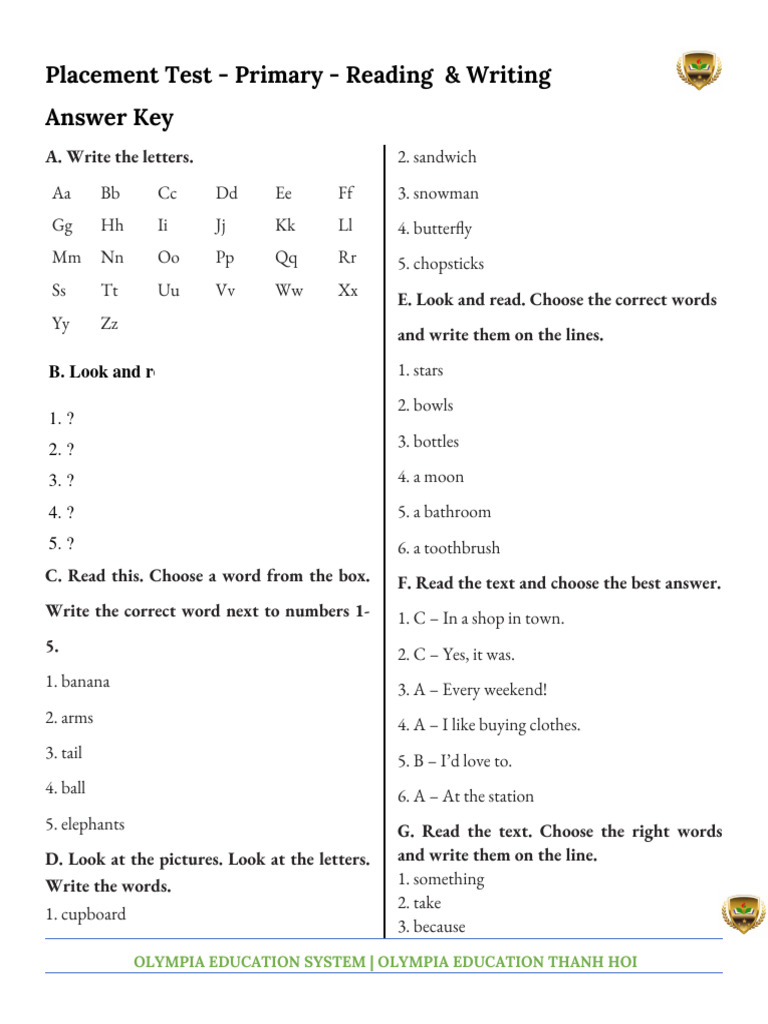 Answer Key - Reading & Writing | PDF