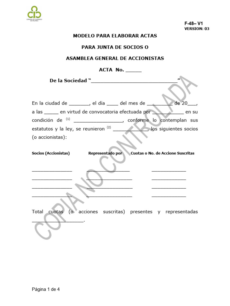 Minuta Acta Asamblea Socio o Junta | PDF | Gobierno
