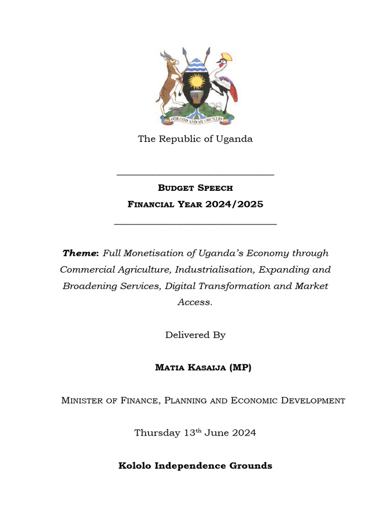 2024-25 Budget Speech by Finance Minister Matia Kasaija | PDF ...