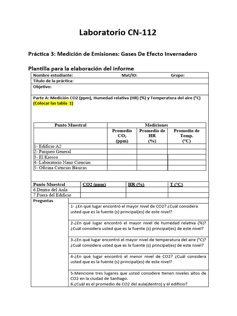 Plantilla Practica 3 - Mediciones de GEIs | PDF