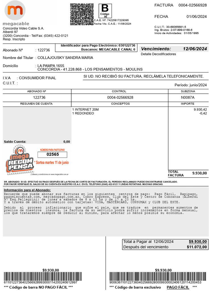 Factura-Megacable | PDF | Servicios financieros | Dinero