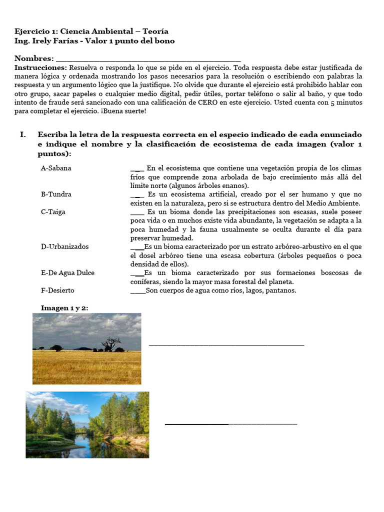 Ejerci 1 | PDF | Ecosistema | Entorno natural