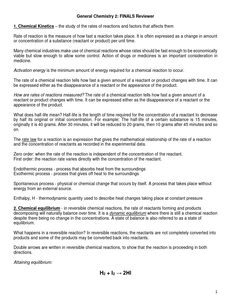 Finals Reviewer For Gen Chem 2 | PDF | Reaction Rate | Chemical Reactions