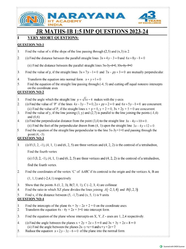 TS - JR - Maths Ib - Imp Questions-2023-24 | PDF