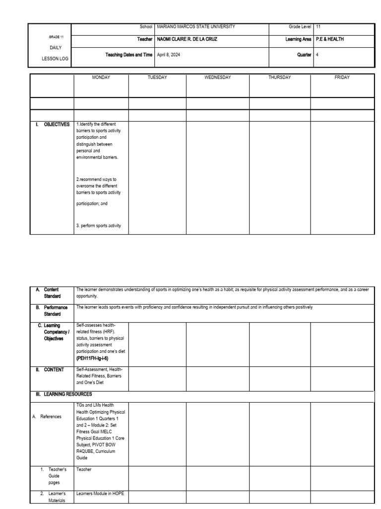 Grade 11 DLL | Download Free PDF | Learning | Teachers